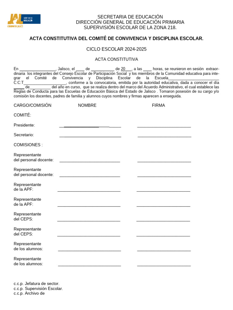 Acta Constitutiva Comité de Convivencia Jalisco | PDF | Gobierno