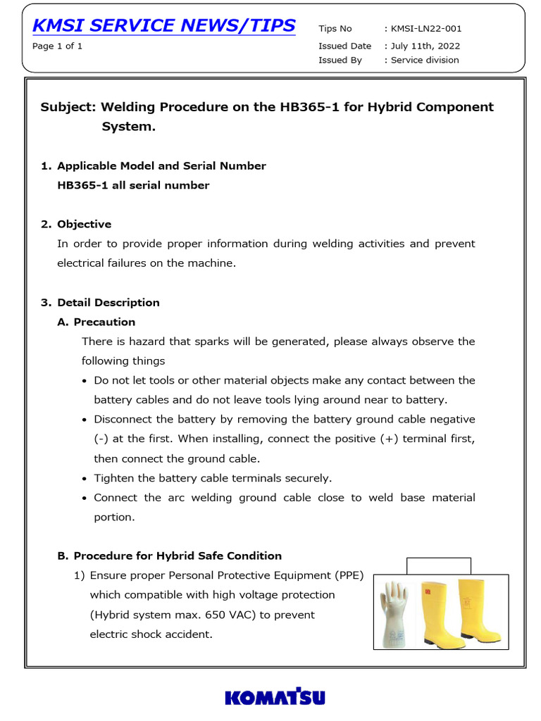 KMSI-LN22-001 Welding Procedure On HB365LC-1 | PDF | Capacitor | Switch