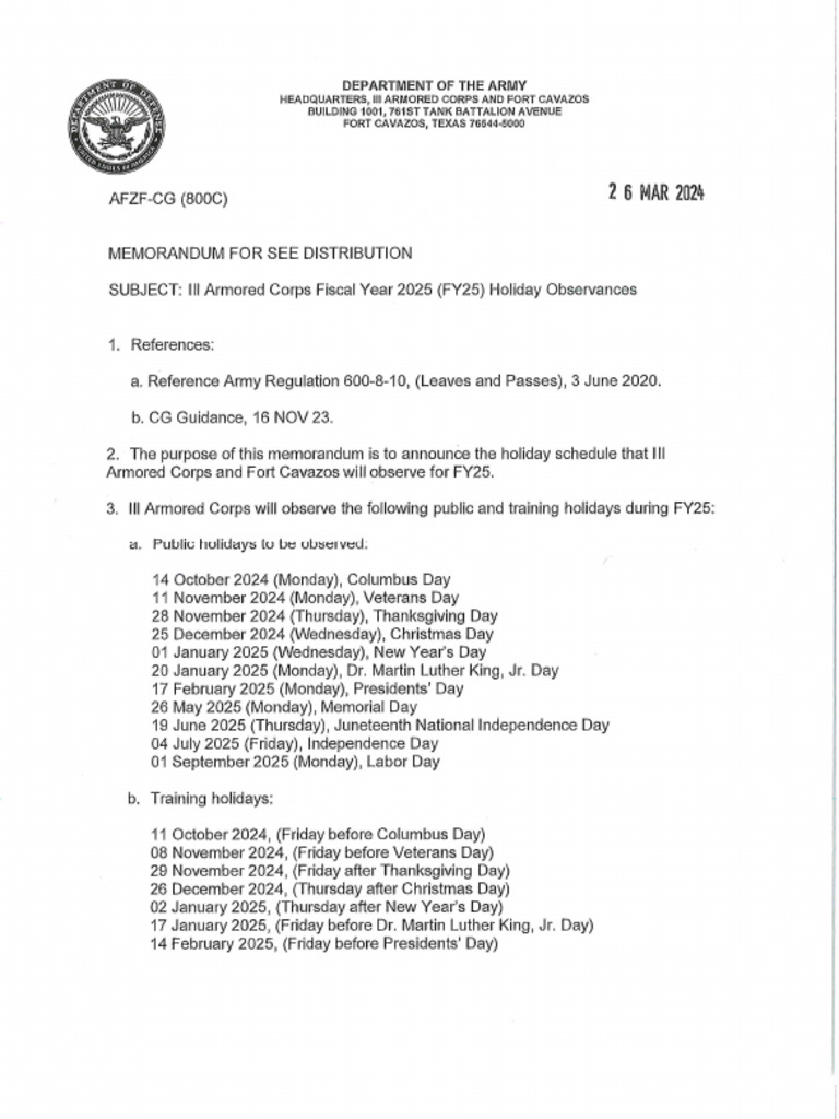 FY25 Holidays | PDF