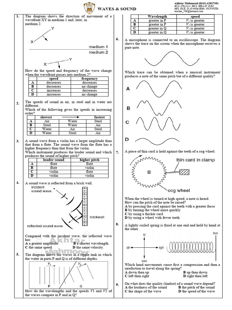 Worksheet of Waves & Sound | PDF | Sound | Waves