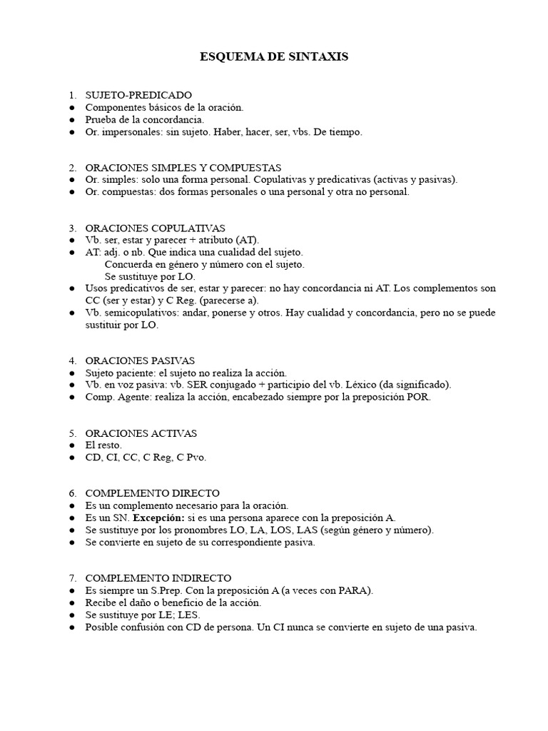 Esquema Sintaxis. Oración Simple | PDF | Asunto (gramática) | Verbo