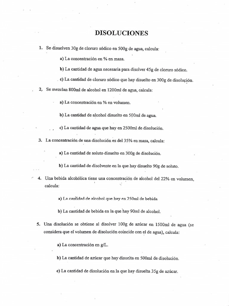 Ejercicios Disoluciones | PDF | Concentración | Materiales