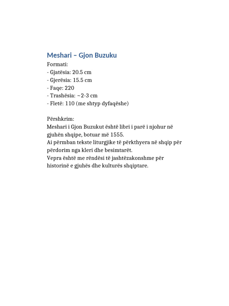 Meshari Gjon Buzuku | PDF