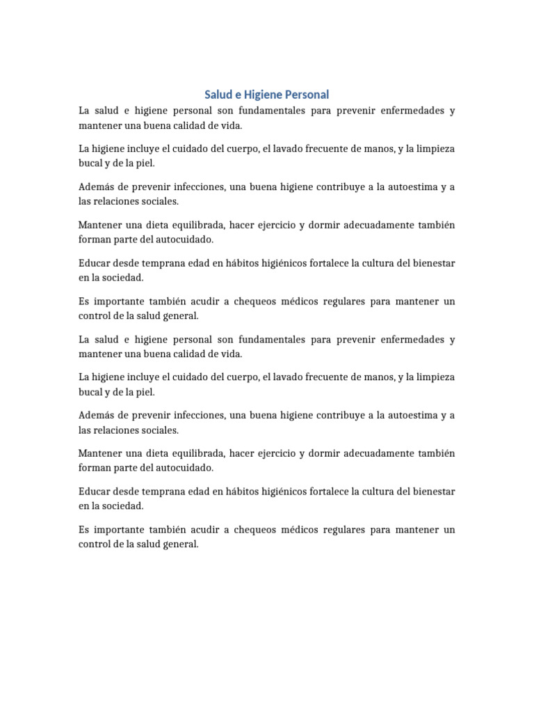Salud e Higiene Personal | PDF
