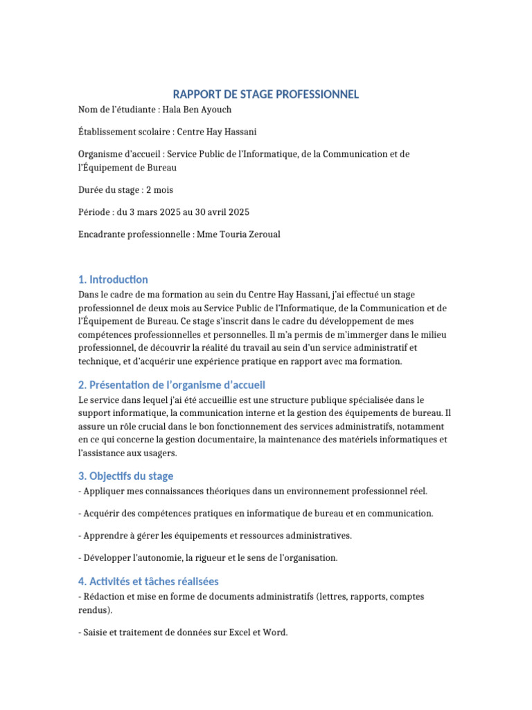Rapport de stage en informatique bureautique | PDF | Informatique | La ...