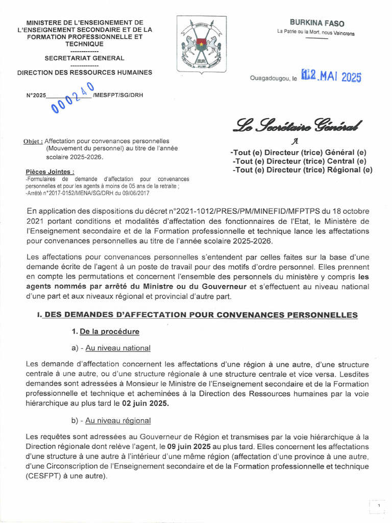 Affectation Au Titre de L'année 2025-2026 | PDF