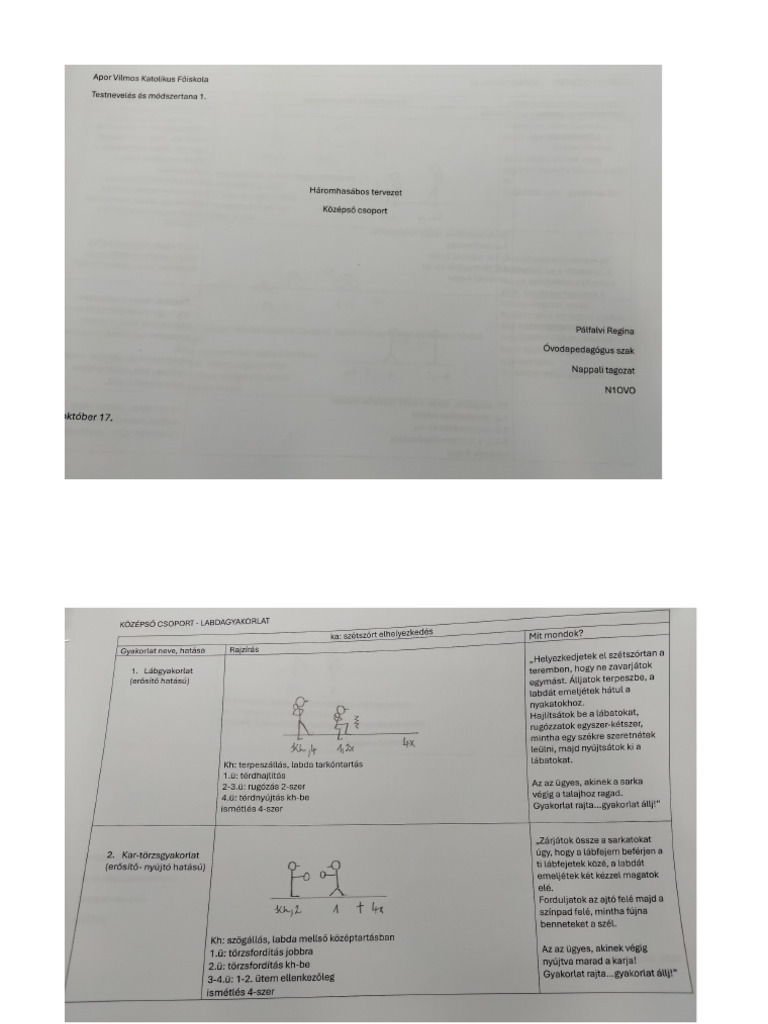 Középső Csoport Mozgás Tervezet Labdagyakorlat AVKF 2024 | PDF