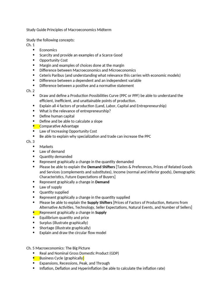 Principles Macroeconomics Study Guide Midterm | PDF | Cost Of Living ...