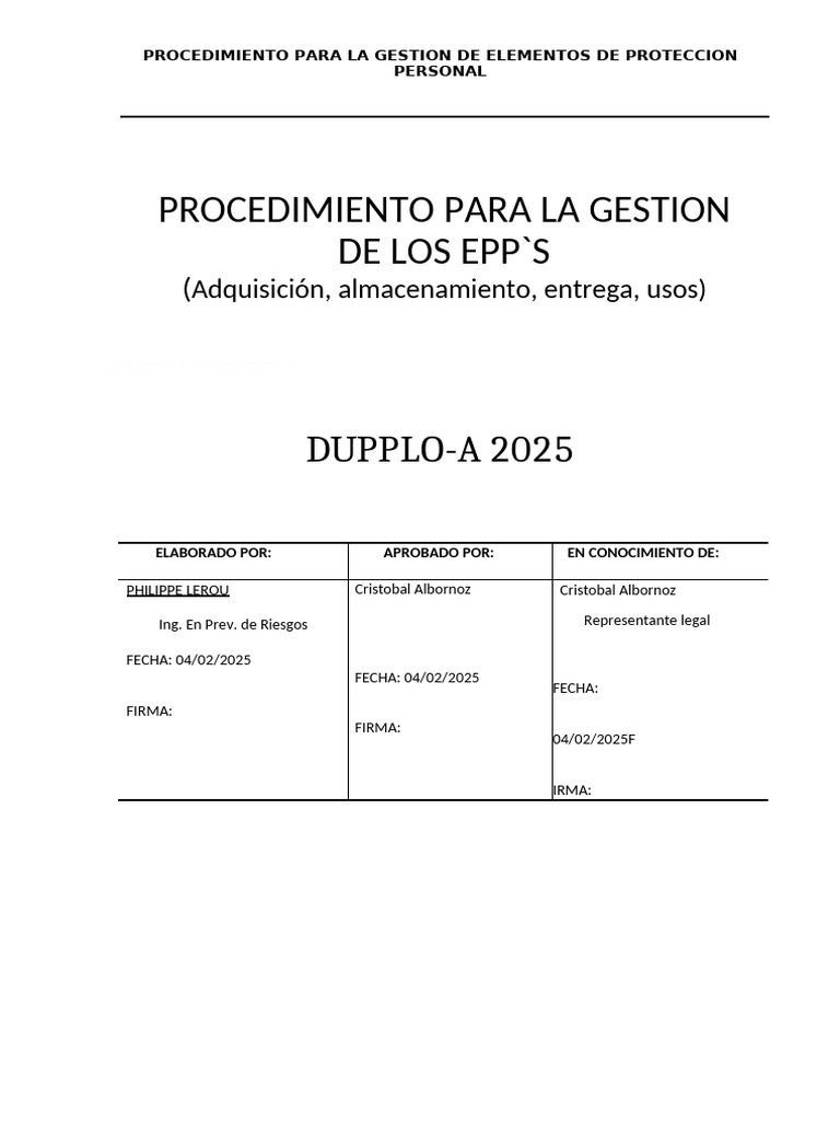 Procedimiento Gestión de Epp's | PDF | Guante | Equipo de protección personal