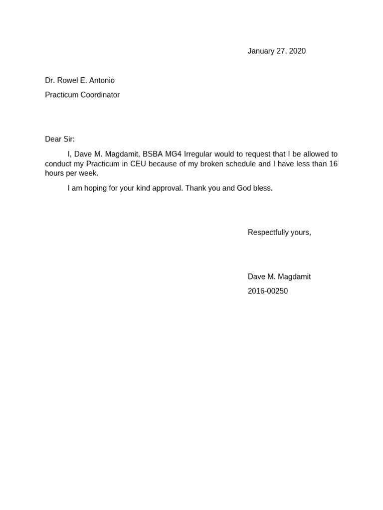 Practicum Letter 120 | PDF