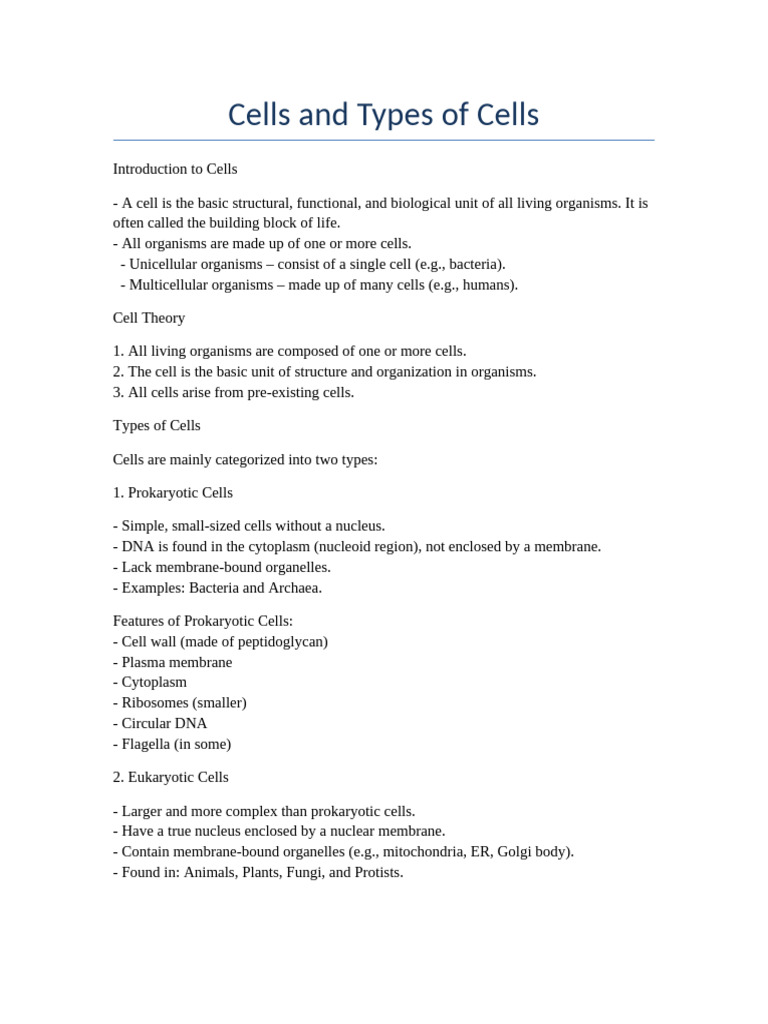 Cells and Types of Cells | PDF | Cell (Biology) | Eukaryotes