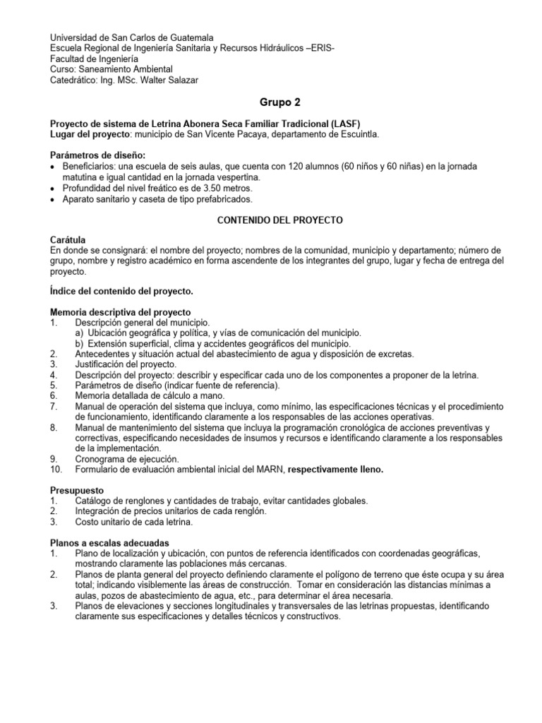 Proyecto 1, GRUPO 2 | PDF | Letrina