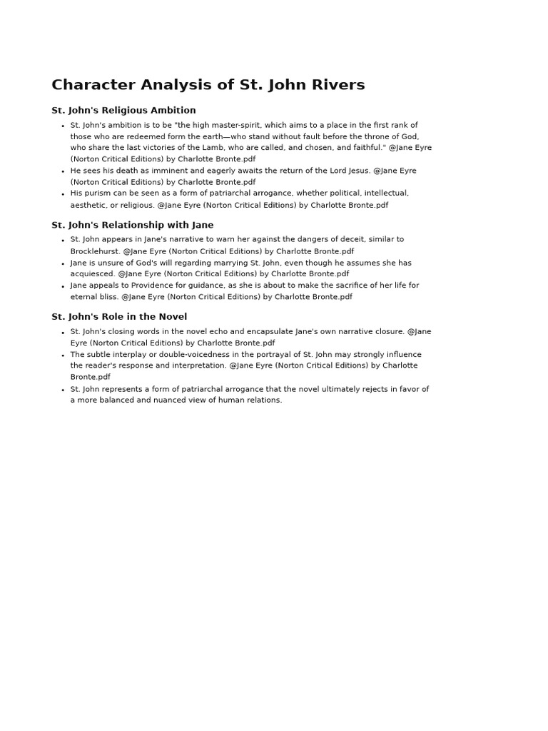 St. John Rivers: Character Analysis | PDF