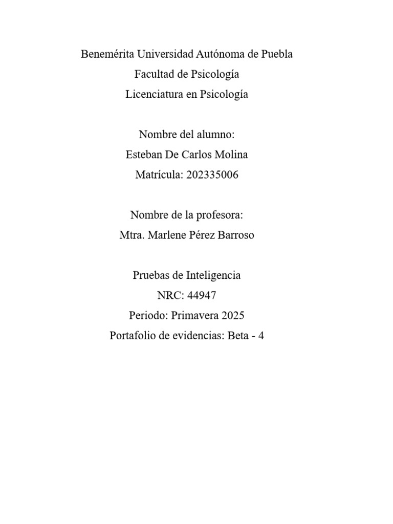 Beta - 4 Reporte | PDF | Cociente de inteligencia | Inteligencia