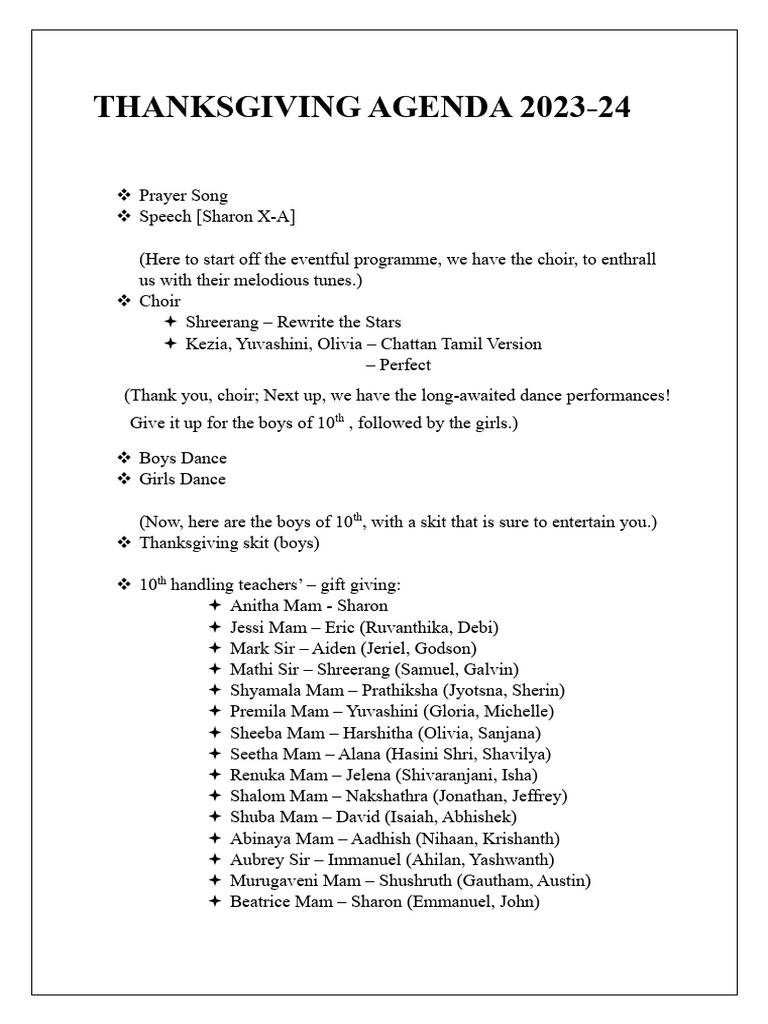 Thanksgiving Talks | PDF