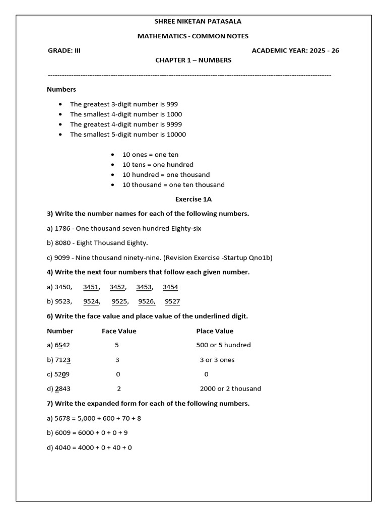 G3 Math CN Ch1 Numbers - 1 | PDF | Mathematics | Arithmetic