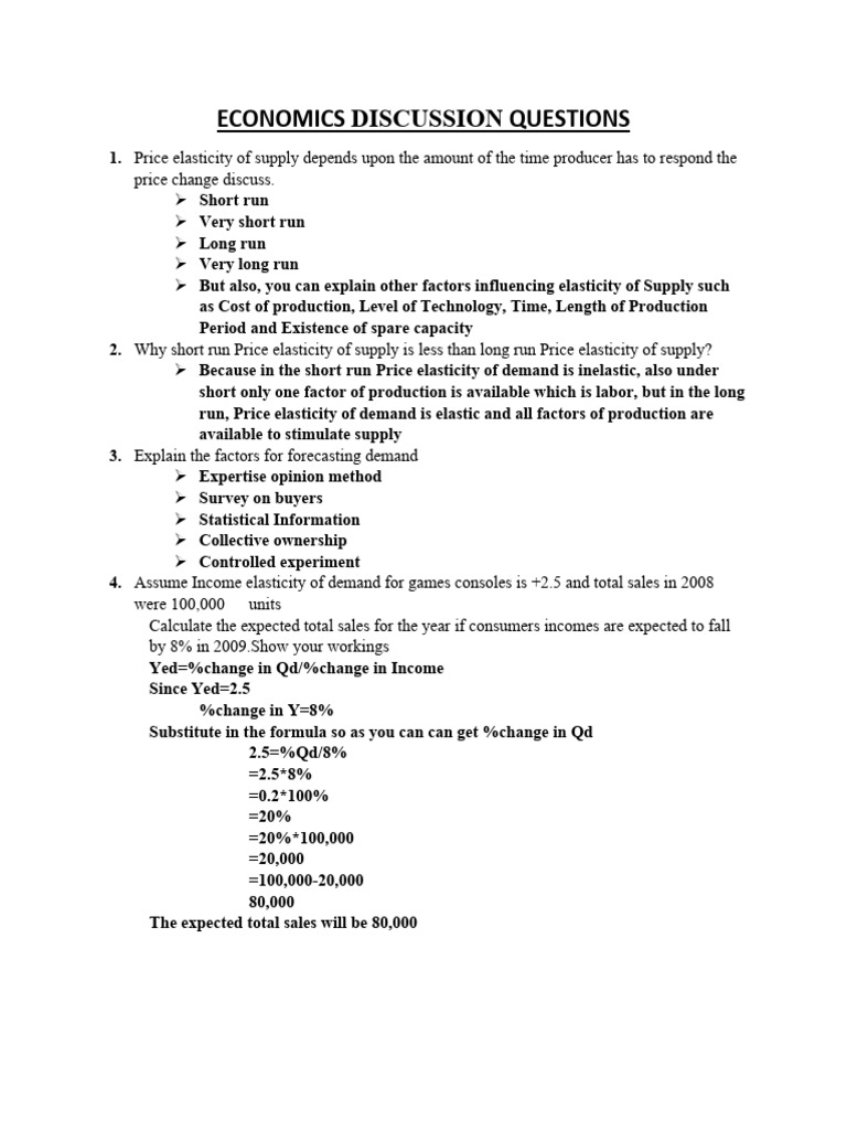Key Economics Discussion Questions | PDF | Elasticity (Economics) | Demand