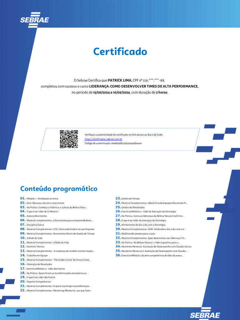 Certificado Lider de Alta Performance | PDF