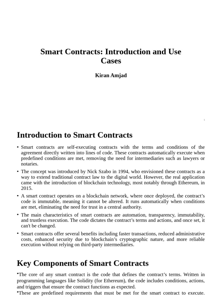 Lecture9.Smart Contracts.Introduction and Use Cases | PDF