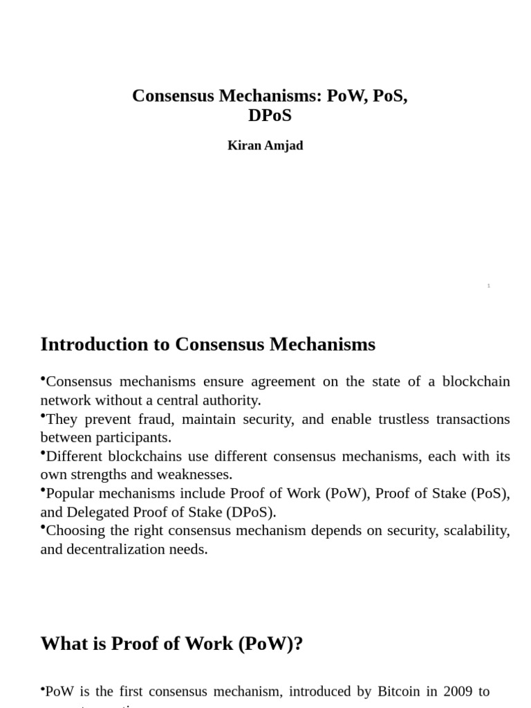 Lecture 7.consensus Mechanisms - PoW.PoS. DPoS | PDF | Distributed Computing | Applications Of ...