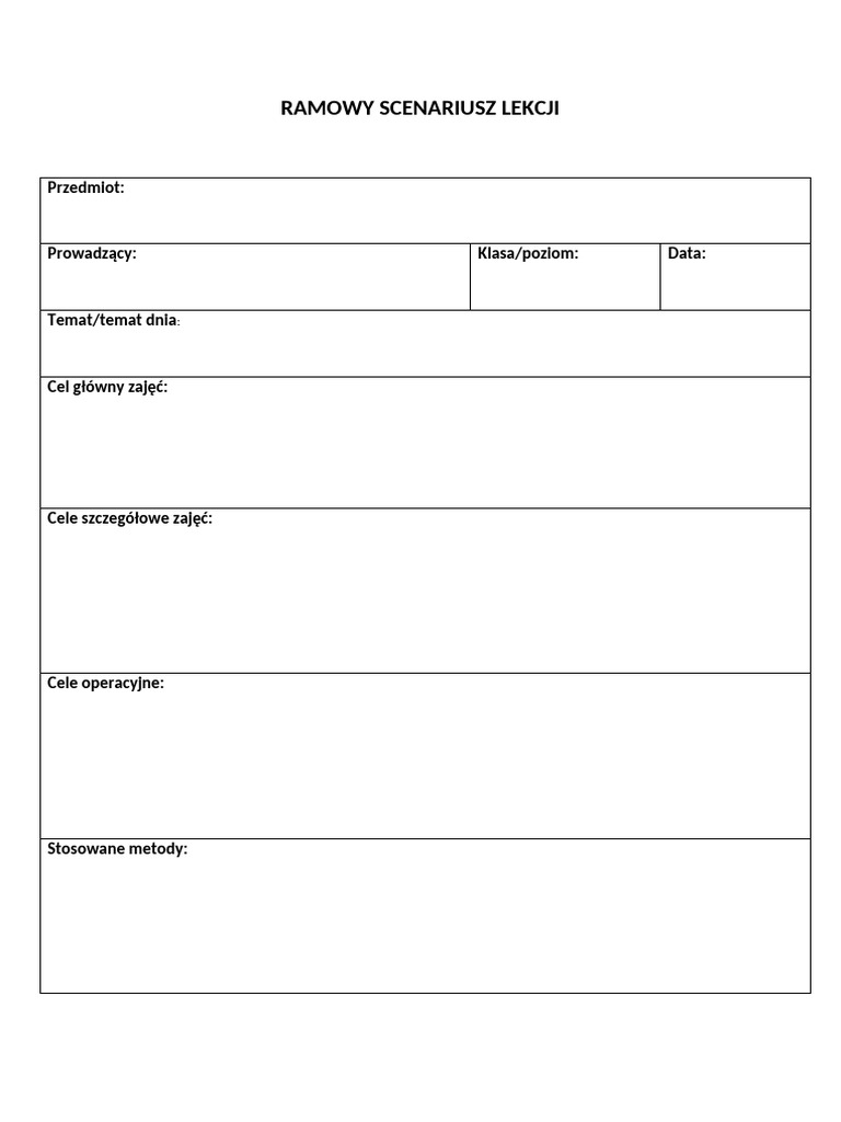 Ramowy Scenariusz Lekcji - Wzór | PDF