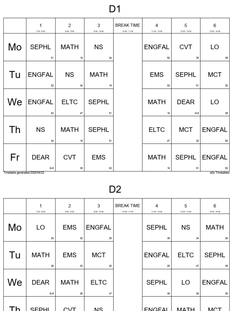 2025 Term 2 Time Table All Classes | PDF