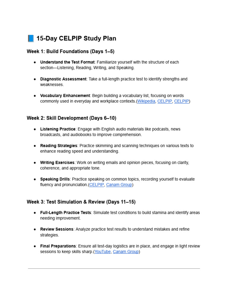 15-Day CELPIP Preparation Guide | PDF | Reading Comprehension | Cognition