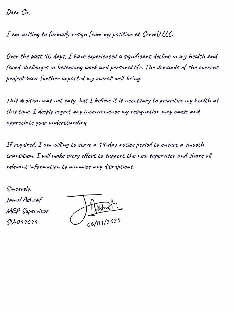 Resignation Letter - Jamal Ashraf | PDF