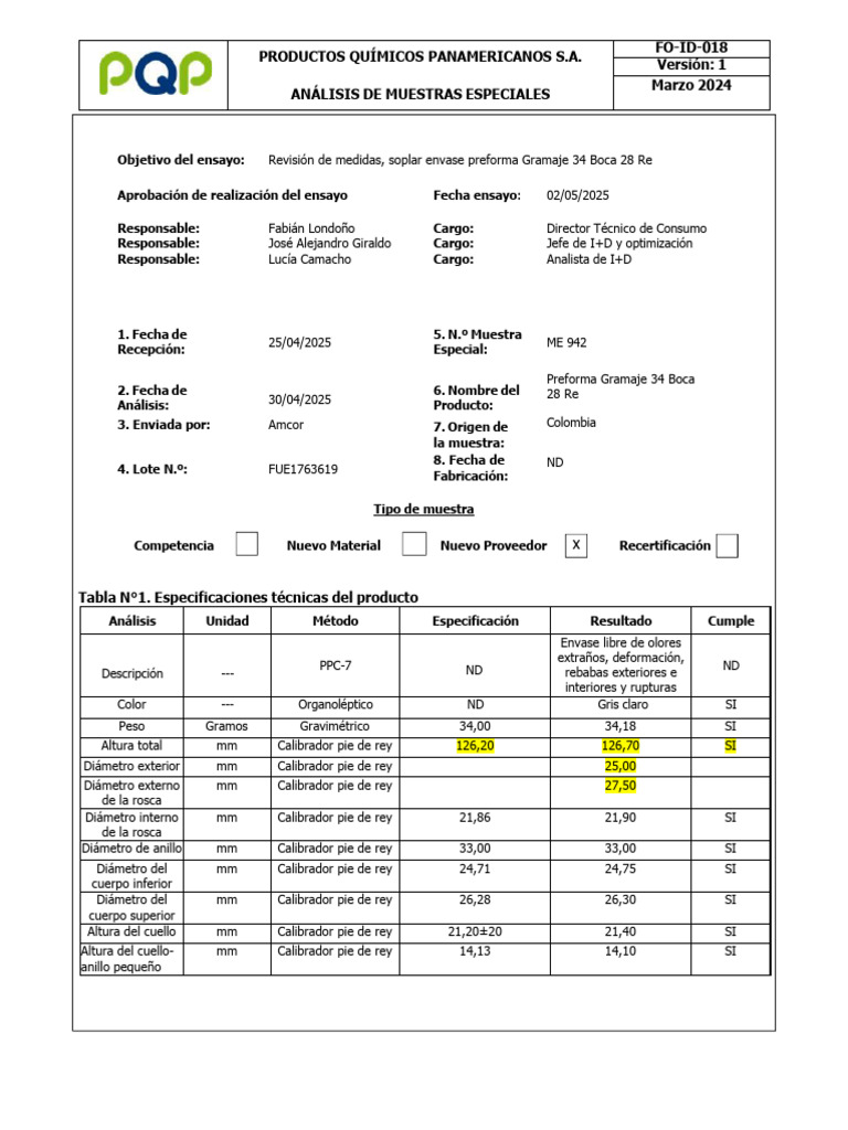 942ME Preforma Gramaje 34 Boca 28 Re | PDF | Longitud
