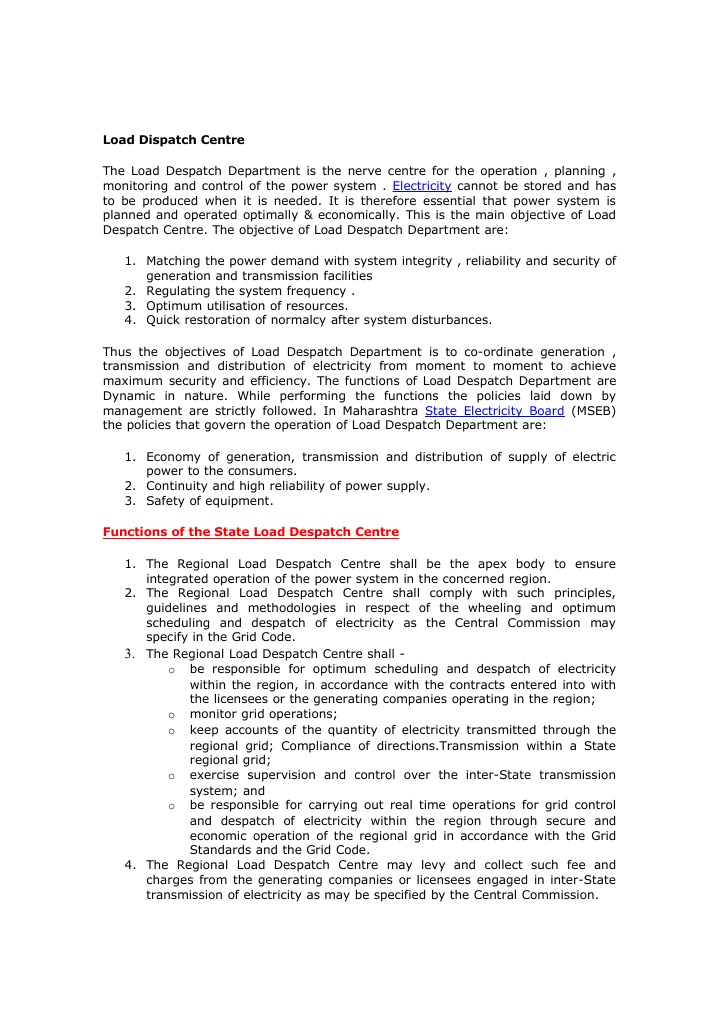 Load Dispatch Centre | PDF | Electrical Grid | Electric Power System