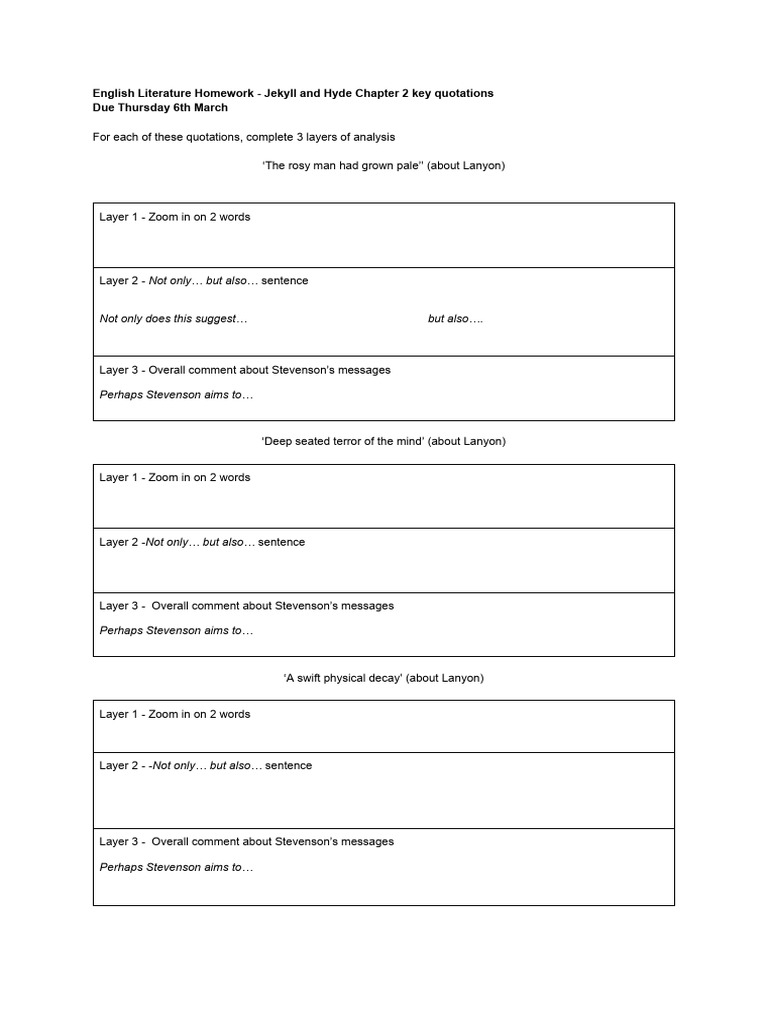 English Literature Homework - Jekyll and Hyde Chapter 2 Key Quotations ...