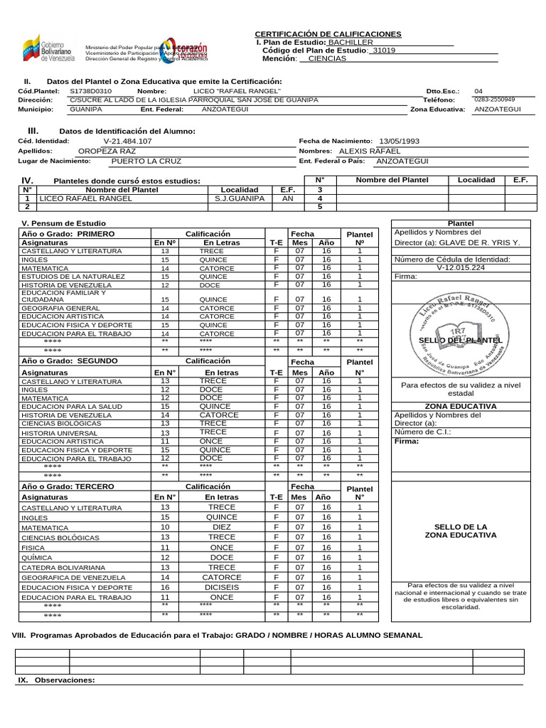 Formato Notas Certificadas | PDF