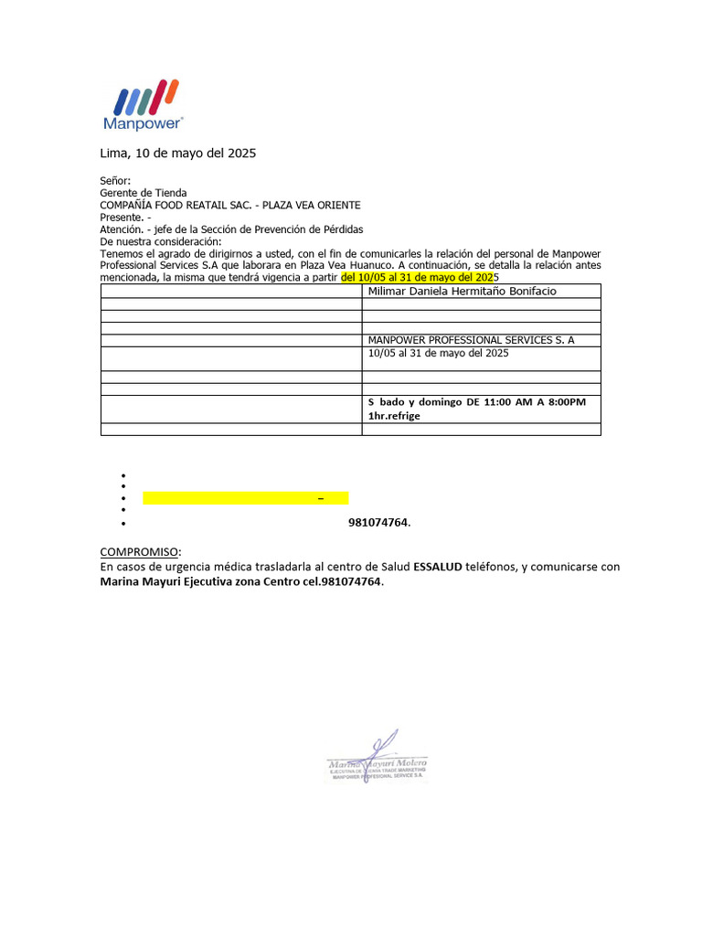 Carta Vea HUANUCO NAN-Daniela | PDF