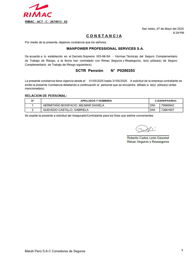 SCTR Constancia Pension | PDF