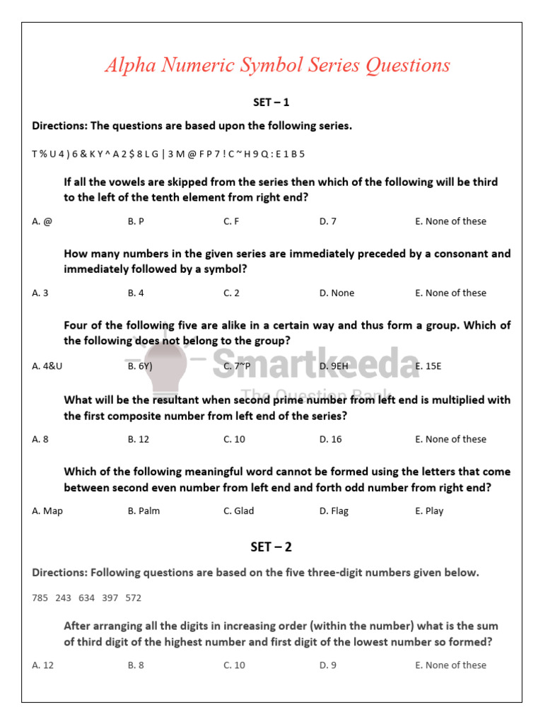 Alpha Numeric Series Set 11 | PDF | Numbers | Sequence