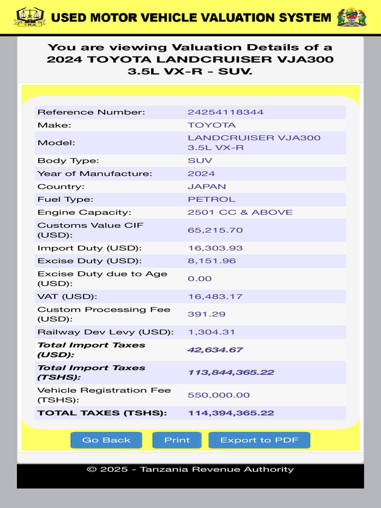 TRA Used Car Valuation Details 2024 | PDF