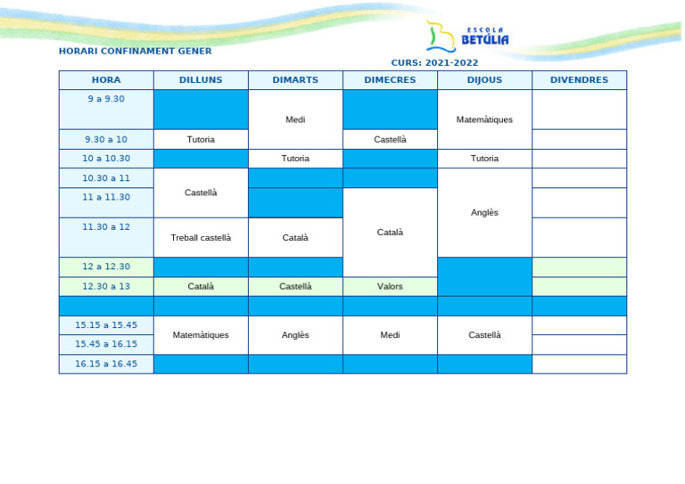 Horaris 2n confinament gener | PDF