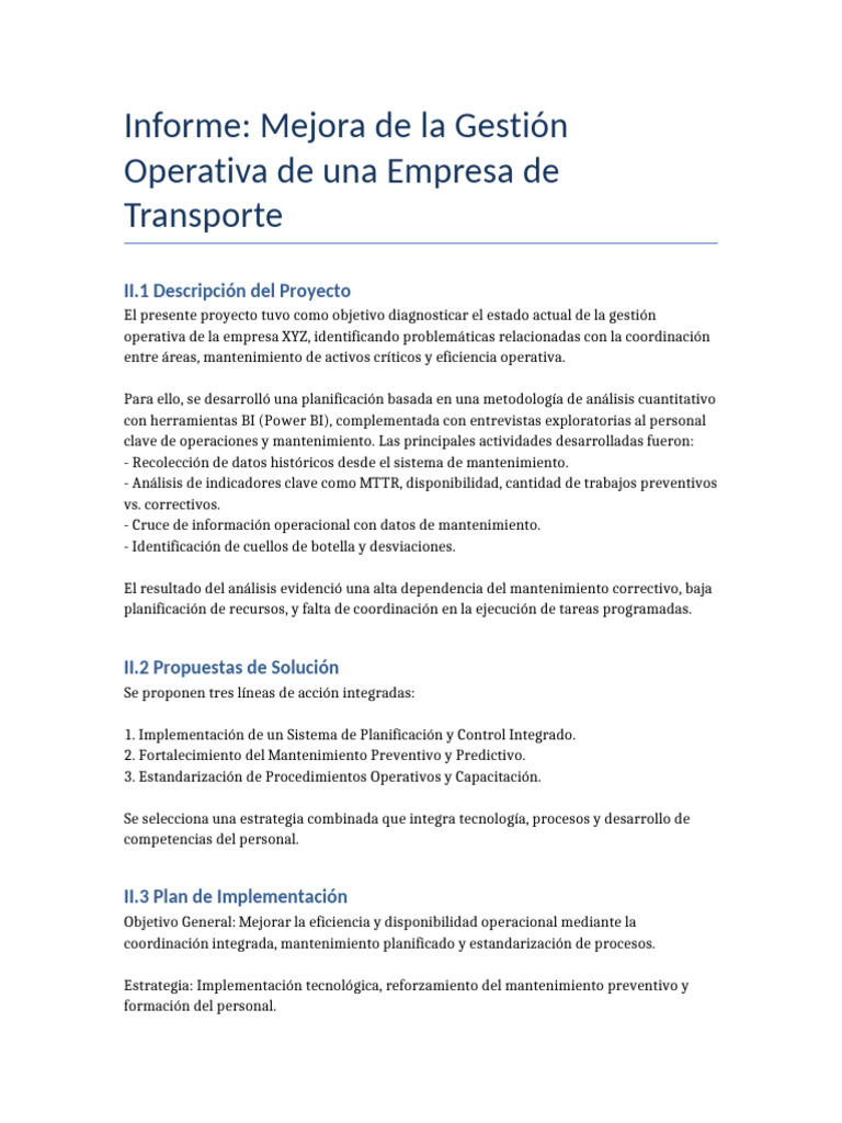 Informe Mejora Gestion Operativa | PDF | Planificación | Indicador de ...
