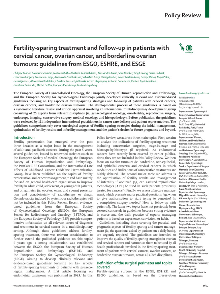 ESGO ESHRE ESGE Guidelines For The Fertility Sparing Treatment of ...