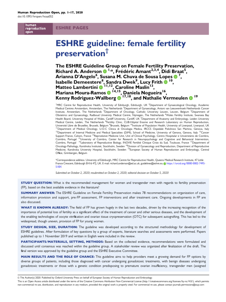 ESHRE 2020 Female Fertility Guidelines | PDF | Reproduction | Medicine