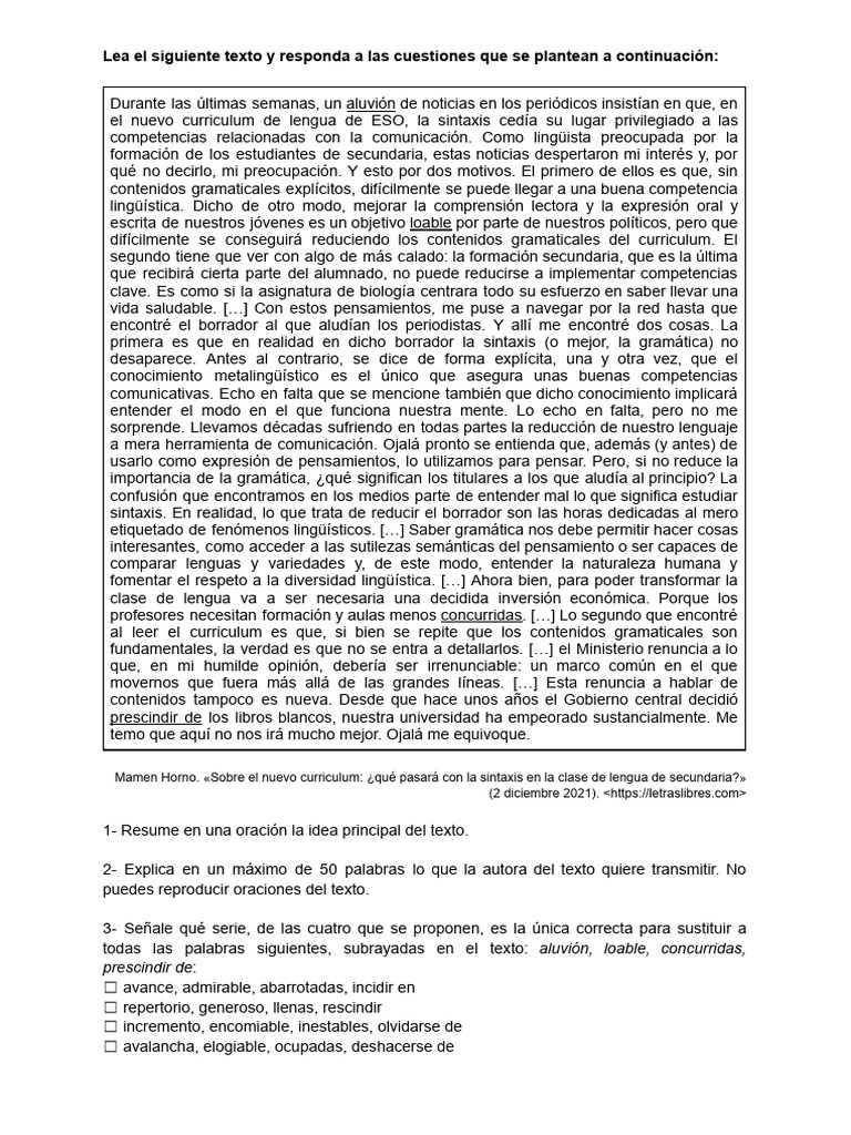 Comprensión Lectora | PDF | Gramática | Lingüística