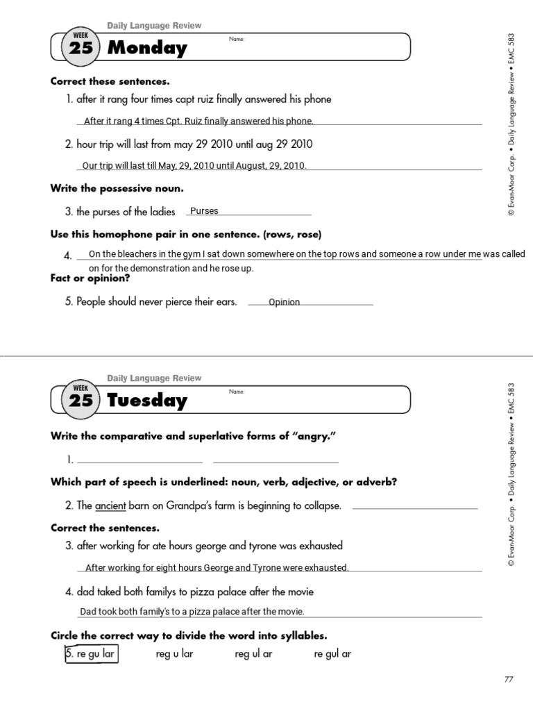 Weekly Language Review Worksheets | PDF | Adjective | Linguistic Typology