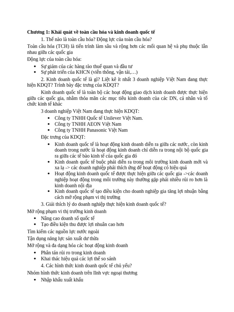 ND ôn tập KDQT | PDF