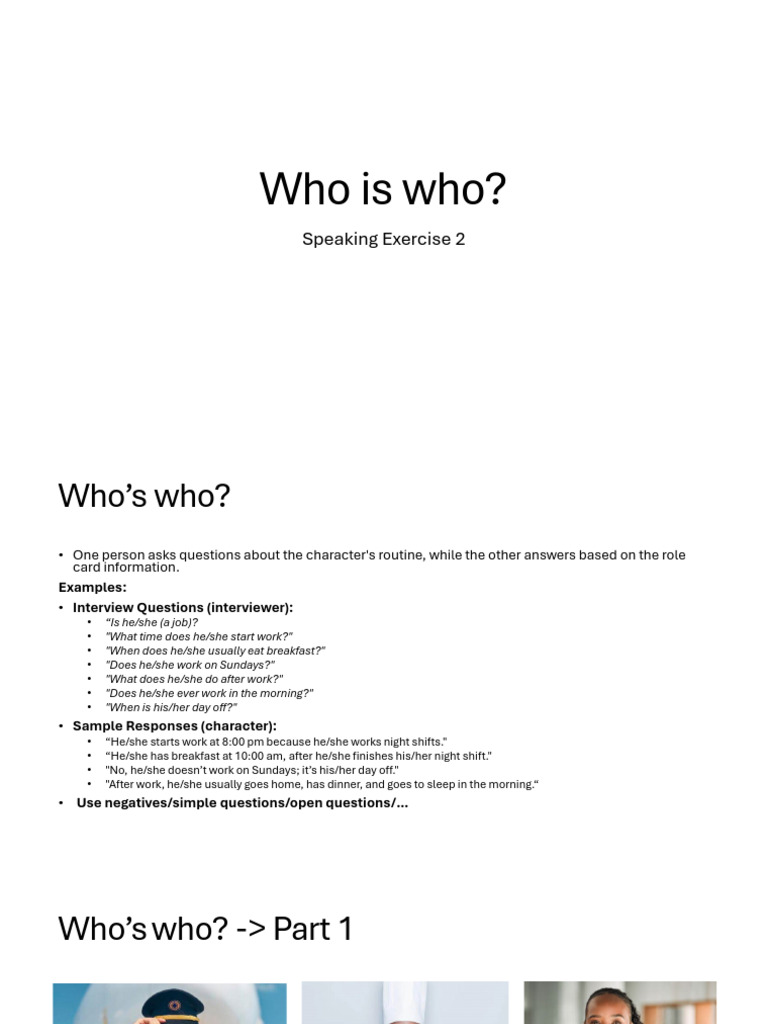 Who Is Who Speaking Exercise 2 | PDF | Workweek And Weekend