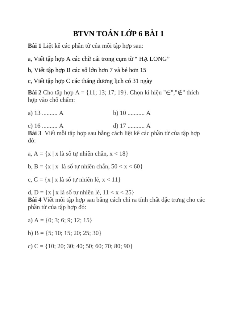 btvn bài 1 toán 6 | PDF