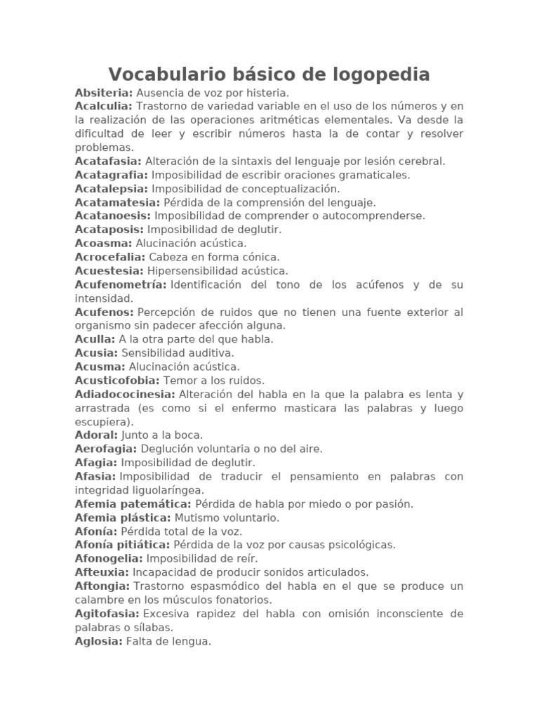Vocabulario Básico de Logopedia | PDF | Decibel | Escuchando