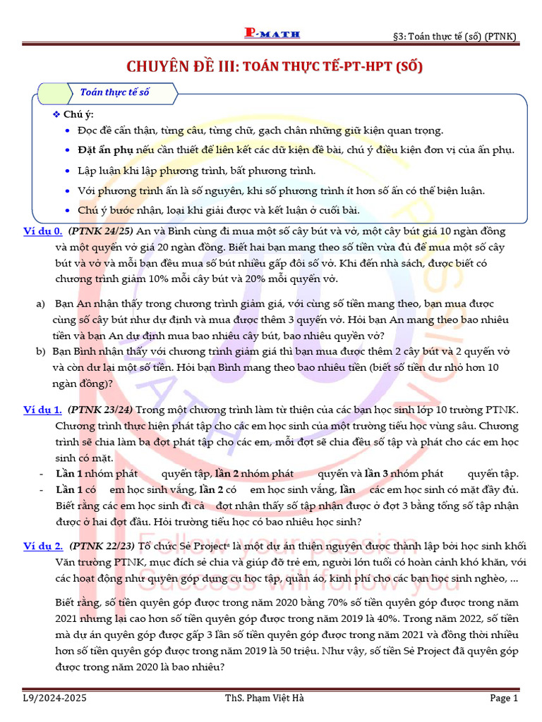 Cđ 4- Toán Thực Tế Ptnk Pt-hpt (Số) -2024 2025 | PDF