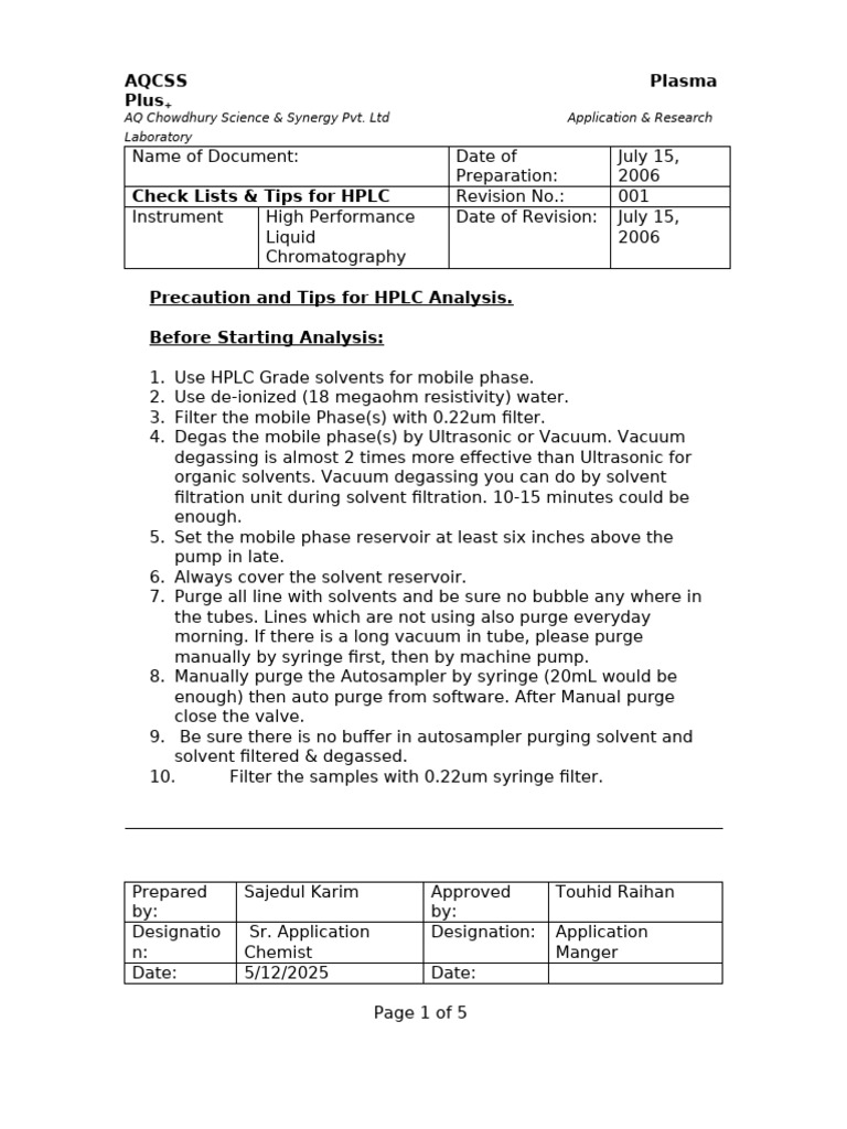 HPLC Maintenance and Washing Tips | PDF | High Performance Liquid ...