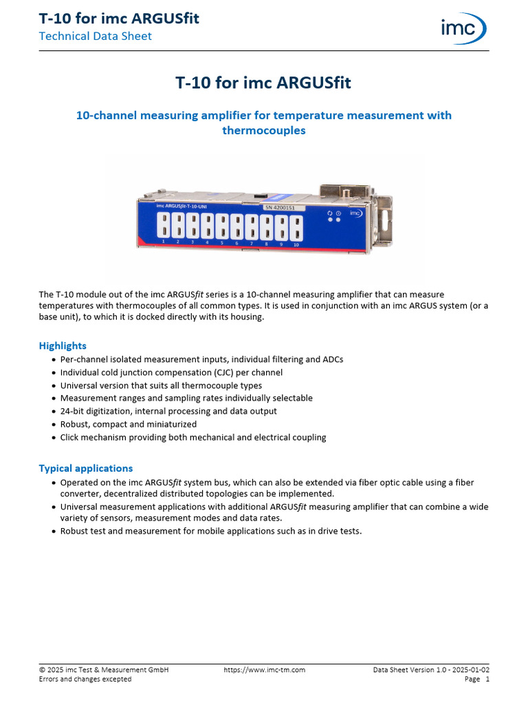 TD Imc ARGUSFIT T-10.en | PDF | Thermocouple | Power Supply
