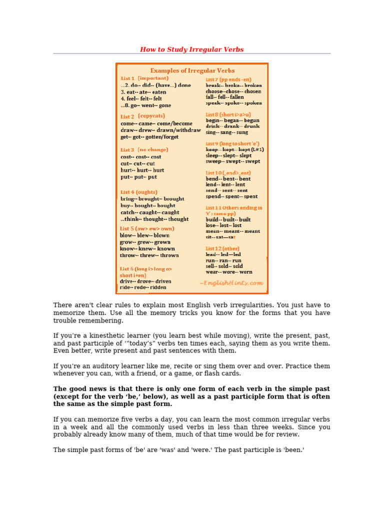 HOW TO STUDY IRREGULAR VERBS | PDF | Verb | Linguistics